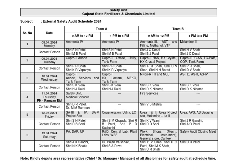 External Safety Audit Schedule 2024 | PDF