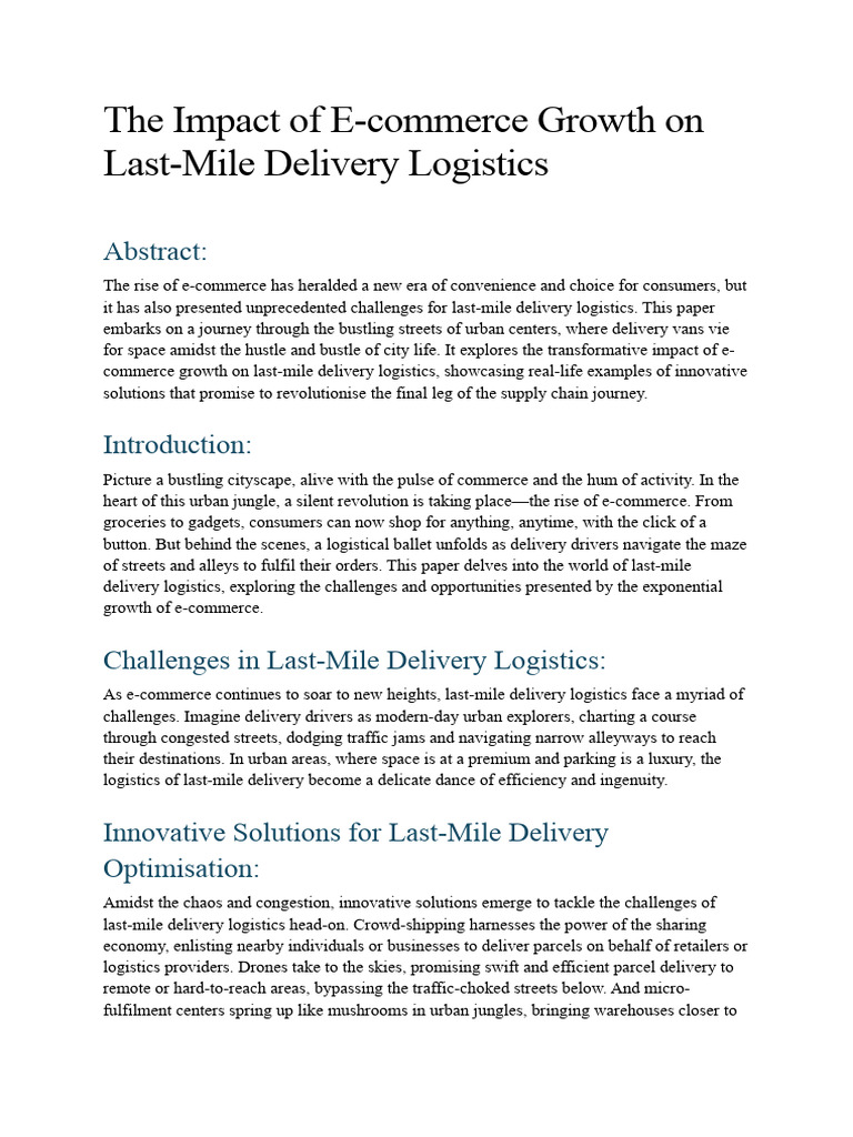 The Impact of E-Commerce Growth On Last-Mile Delivery Logistics | Download Free PDF | Delivery ...