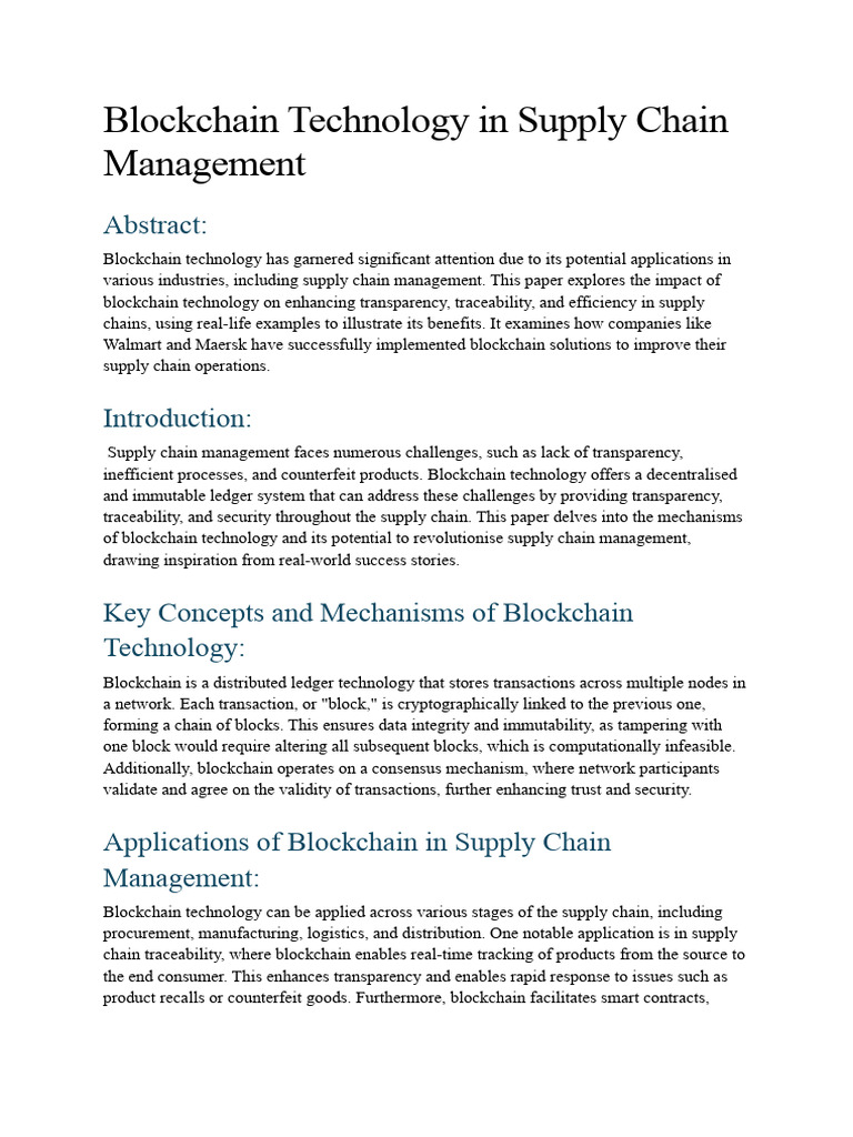 Blockchain Technology in Supply Chain Management | PDF | Supply Chain ...