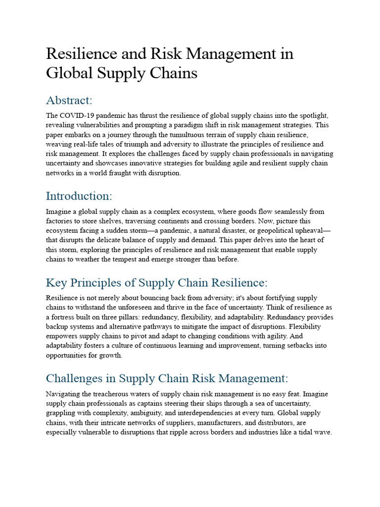 Resilience and Risk Management in Global Supply Chains | PDF | Supply ...