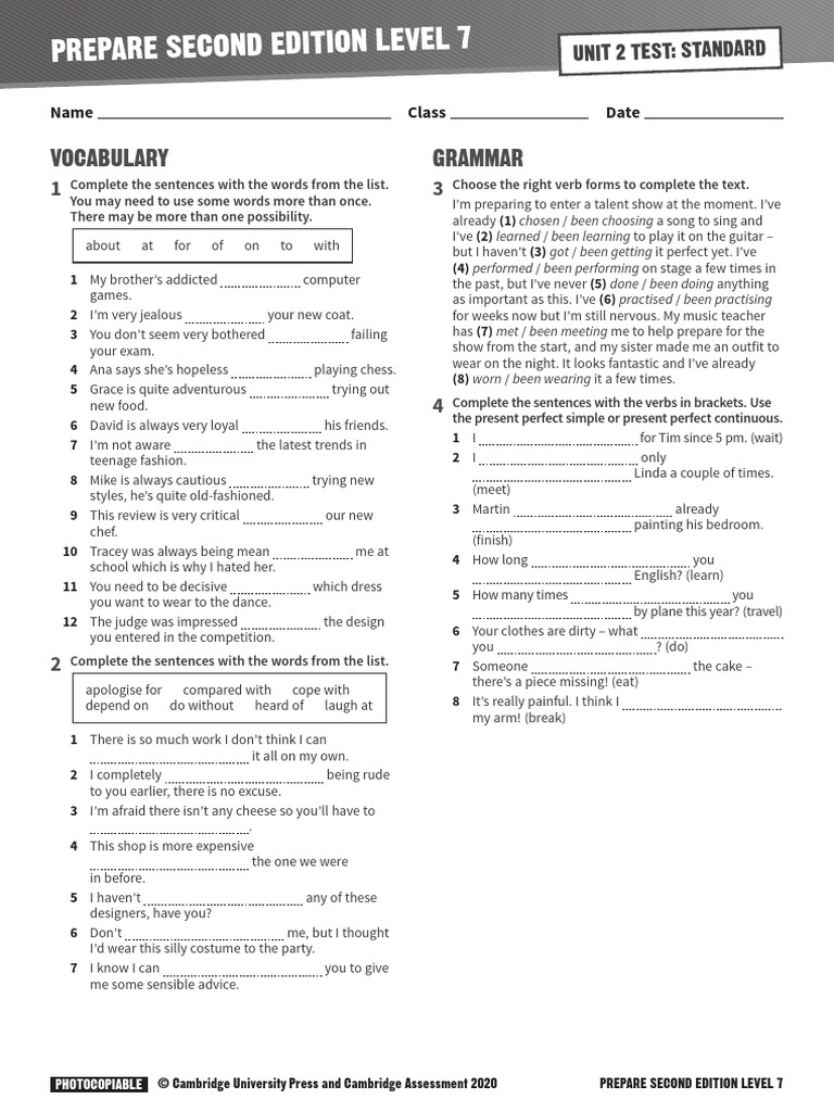 Prepare 2ed 7 Unit2 Test Standard | PDF