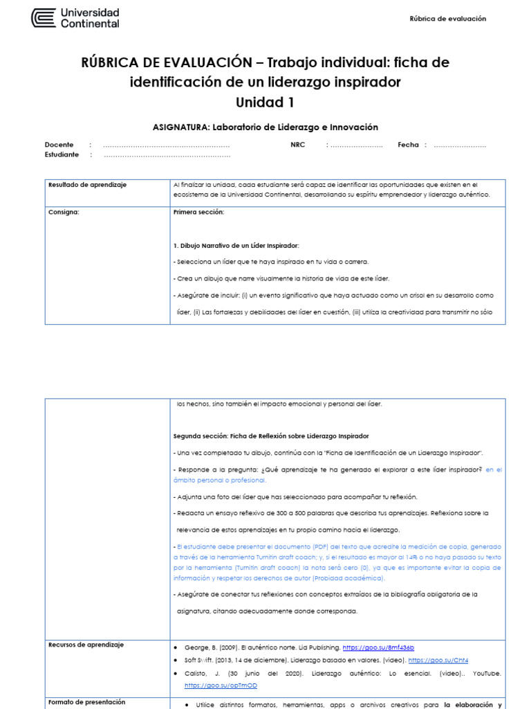 Rúbrica Unidad 1° (CON ELEMENTOS DE MEJORA) | PDF | Liderazgo