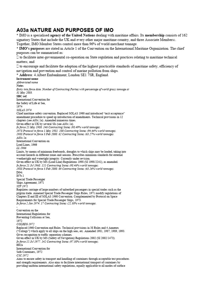 A03a NATURE AND PURPOSES OF IMO | PDF | Search And Rescue | Shipping