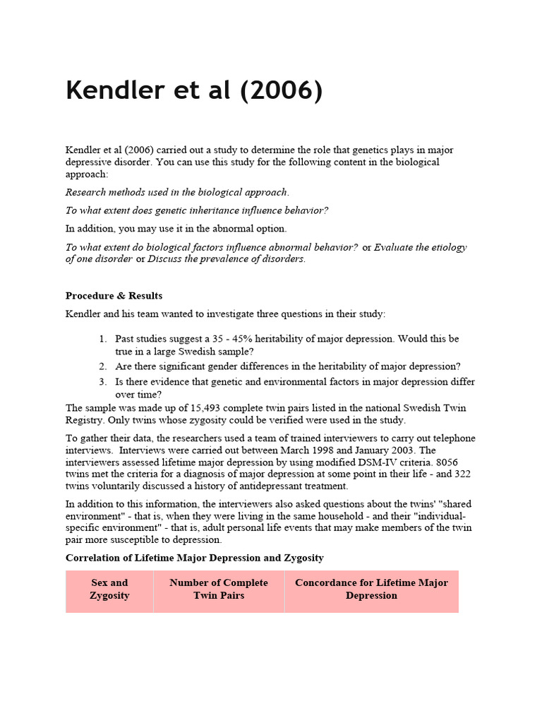 Kendler Et Al 2006 S Pdf Major Depressive Disorder Twin