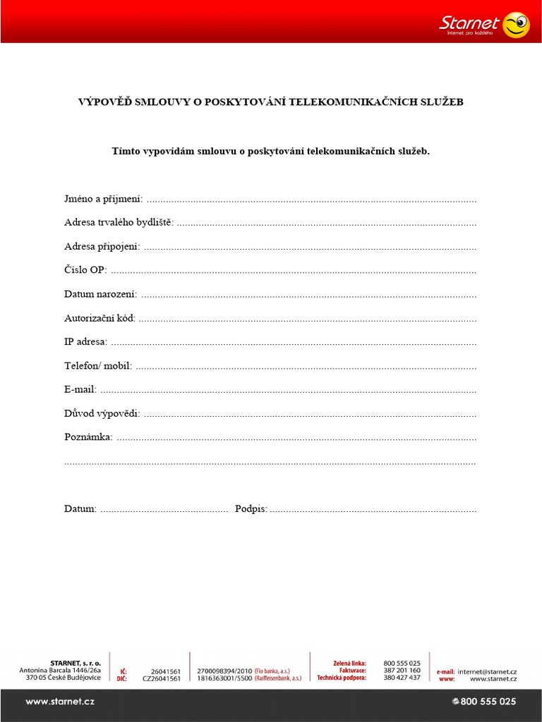 2-Vypoved Formular Starnet | PDF
