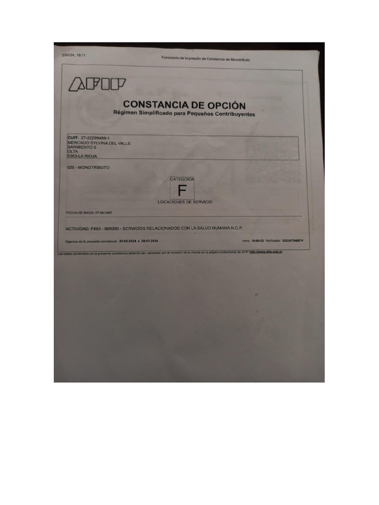 Constancia AFIP | PDF
