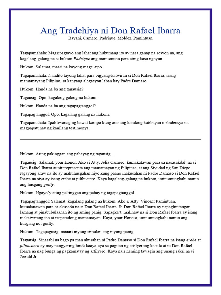 Ang Tradehiya Ni Don Rafael Ibarra | PDF