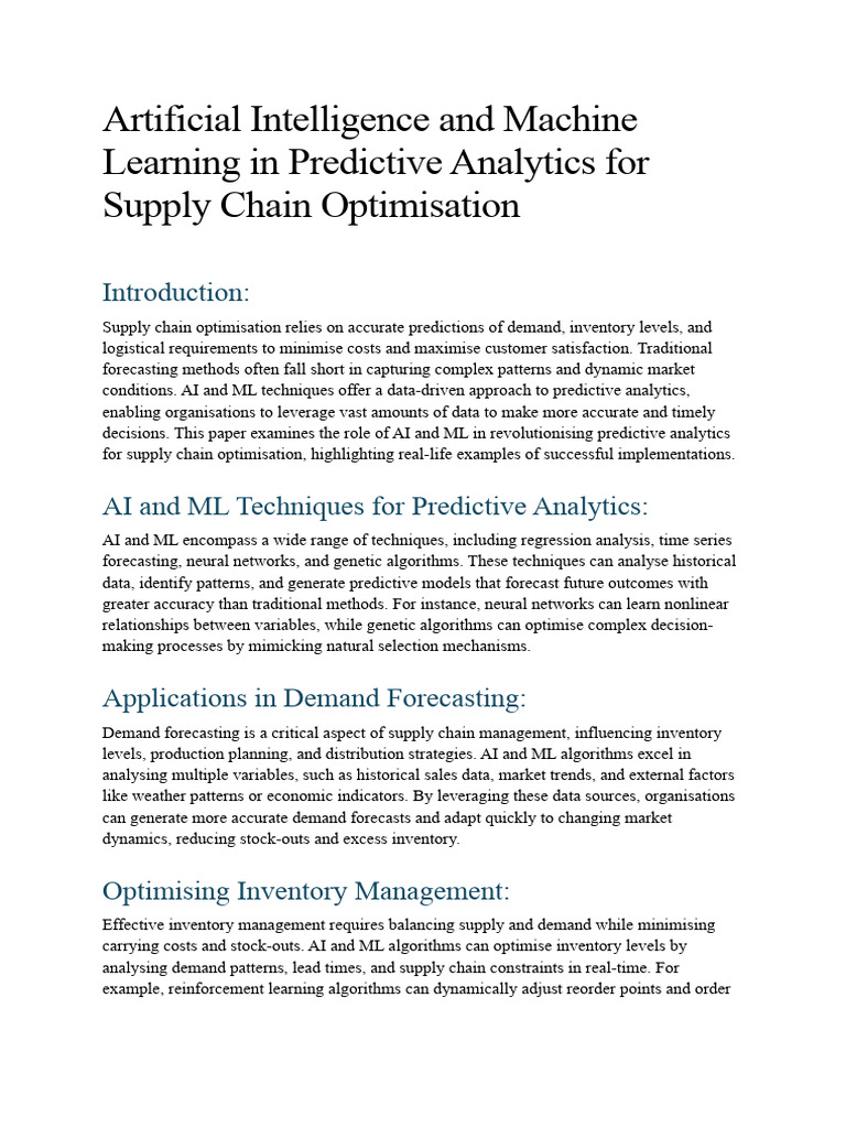 AI and ML in Predictive Analytics For Supply Chain Optimization | PDF ...