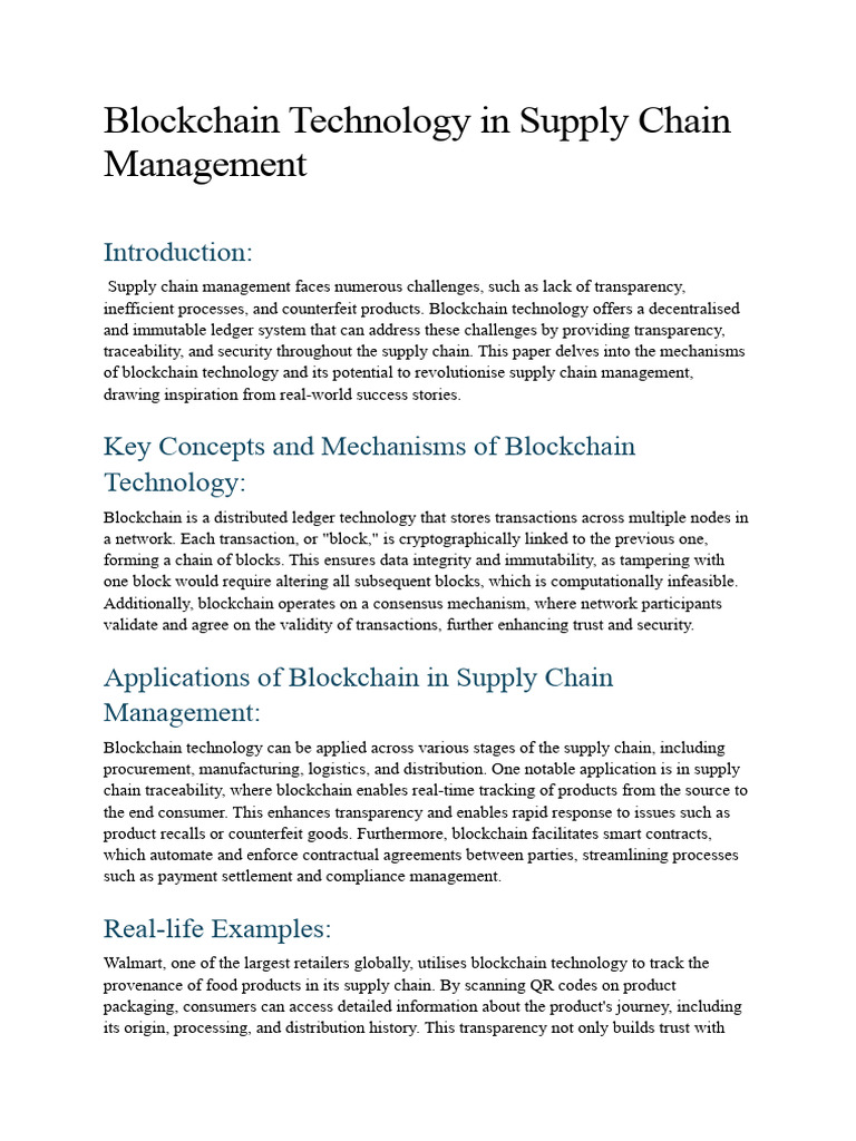 Blockchain in Supply Chain Management | PDF | Supply Chain | Supply ...