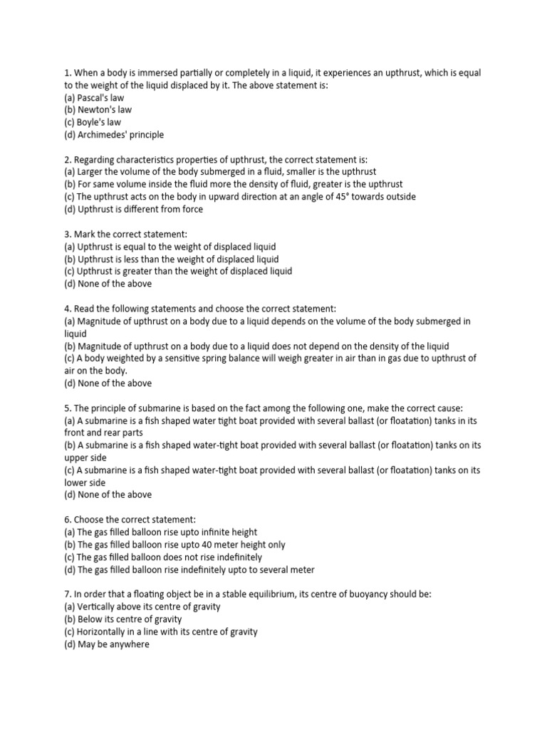 WORKSHEET 3 FLOATATION | PDF | Buoyancy | Density