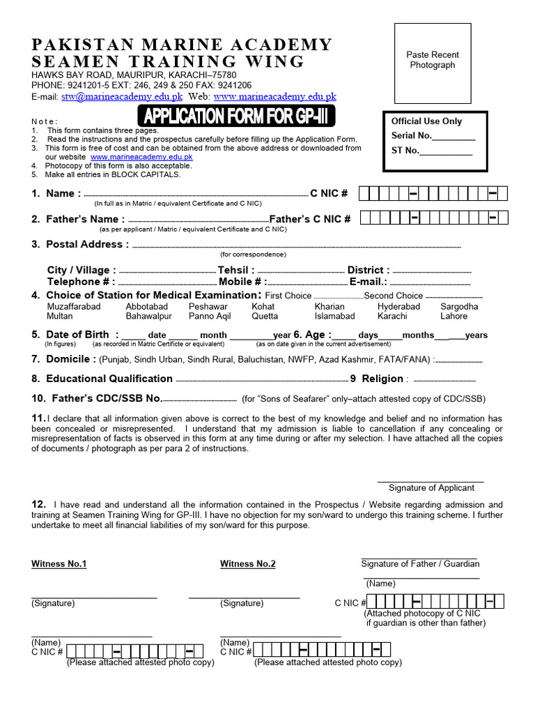 GP-III Course Admission Form Guide | PDF