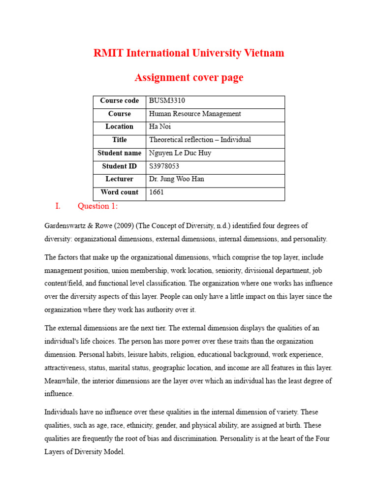 HN - Nguyen Le Duc Huy - s3978053-7 | PDF | Reinforcement | Motivation