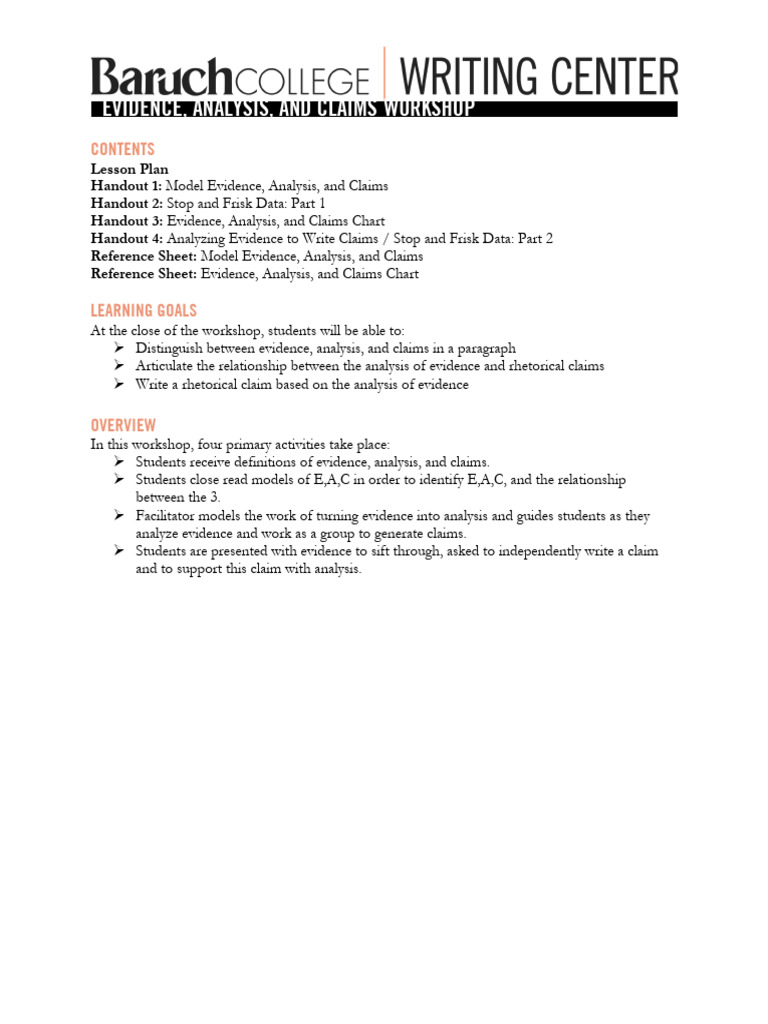 Workshop Evidence Analysis and Claims 2018 | PDF | The Great Gatsby ...