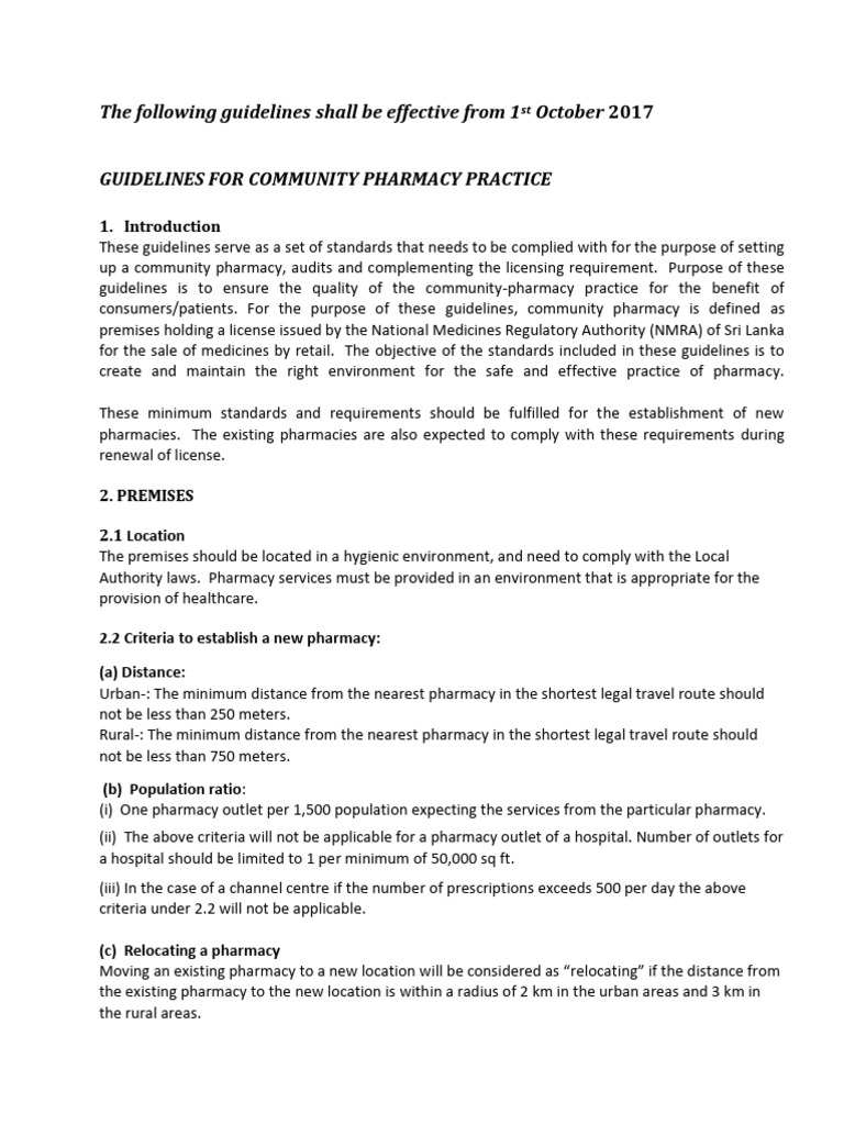 Community Pharmacy Practice Guidelines | PDF | Pharmacy | Pharmacist