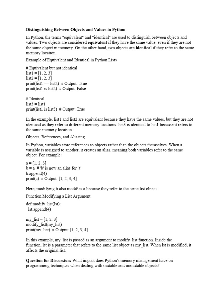 Distinguishing Between Objects and Values in Python | PDF | Teaching Methods & Materials