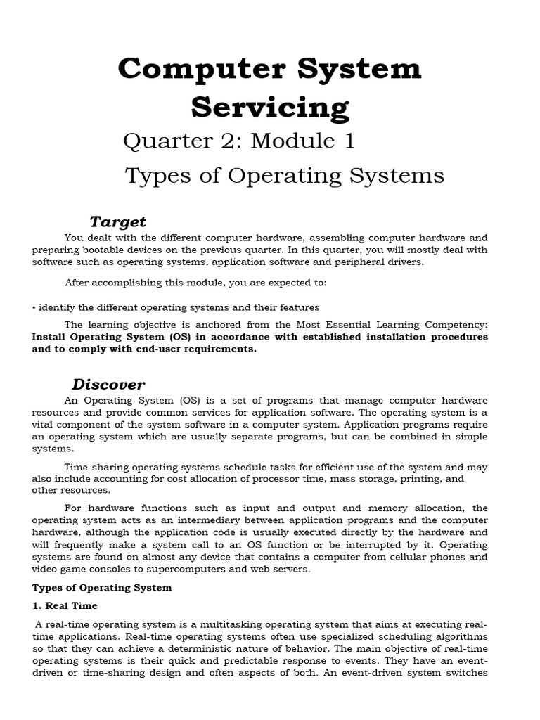 CSS10-Q2-Module2 - Types of Operating Systems Word | PDF | Operating System | Microsoft Windows