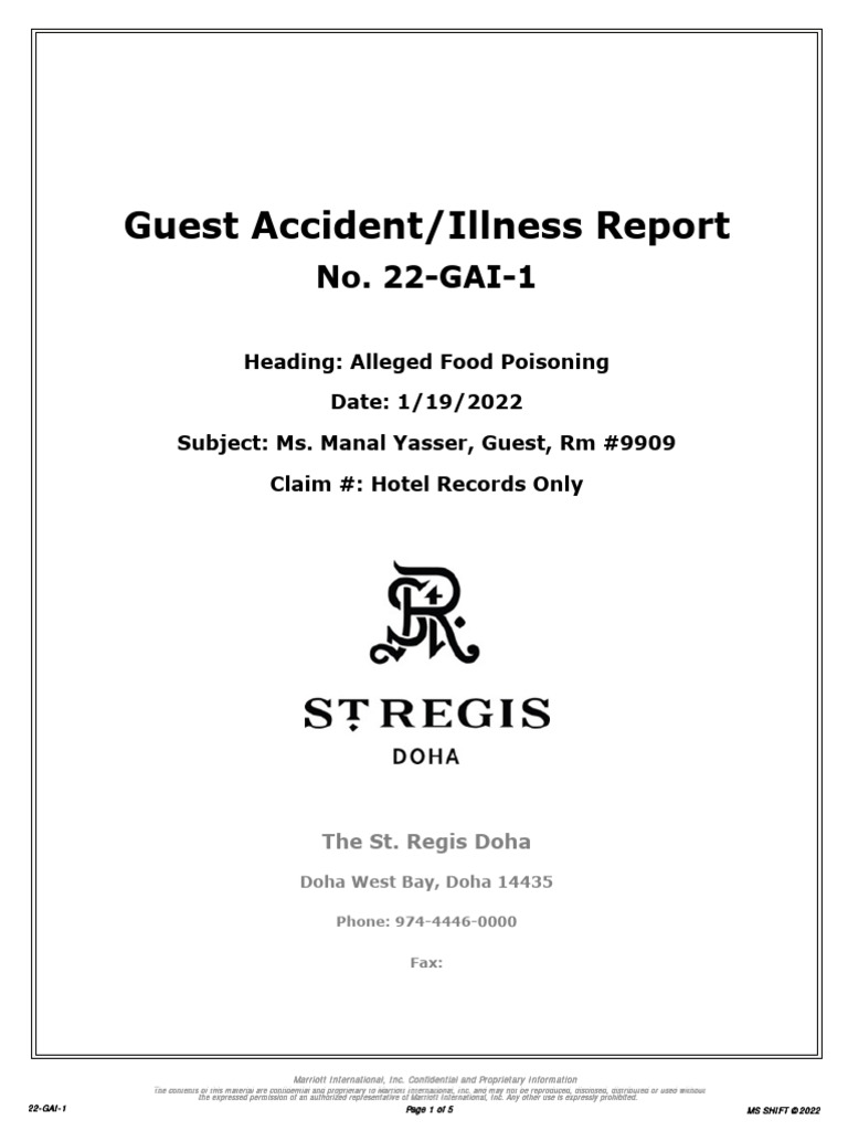 Guest Illness Report - Alleged Food Poisoning - Cabana 9 | PDF ...