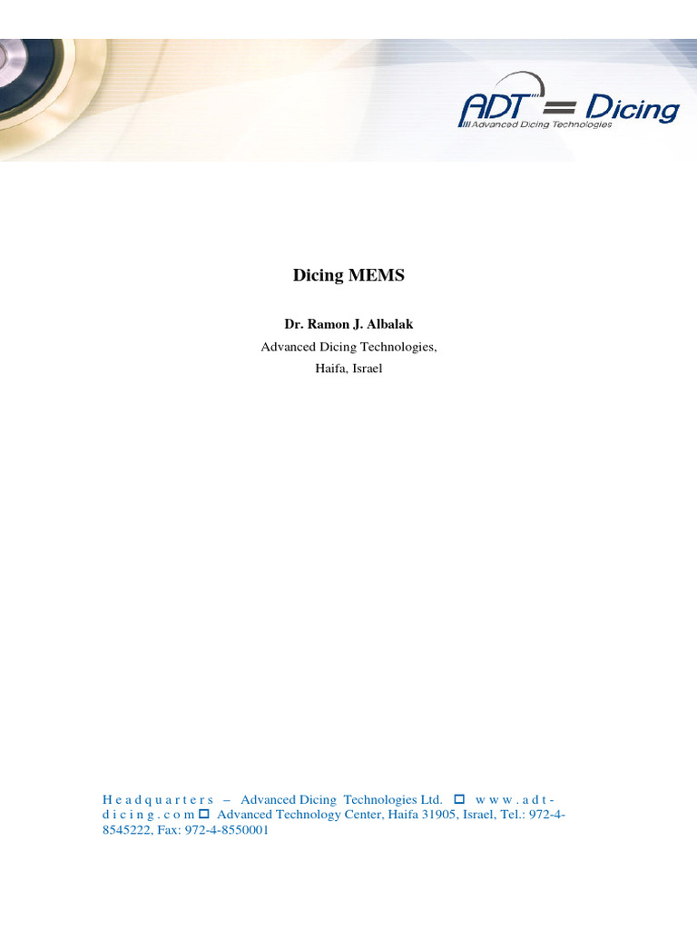 Dicing MEMS | PDF | Physical Sciences | Electricity