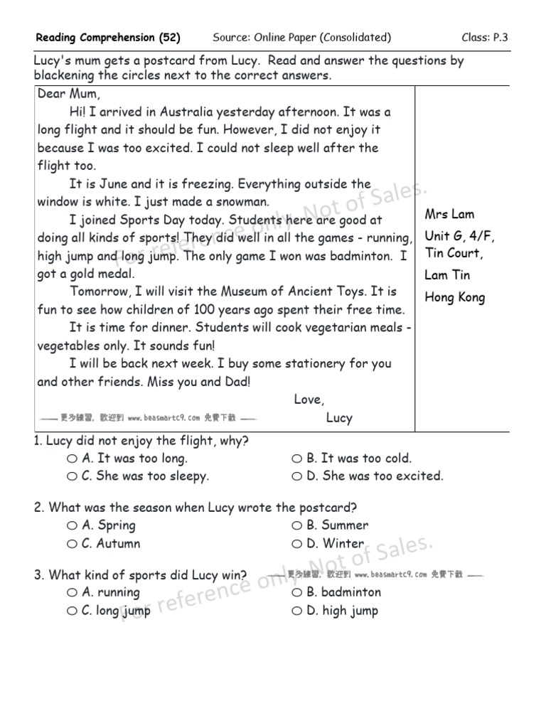 Primary 3 Reading Comprehension Exercises | PDF