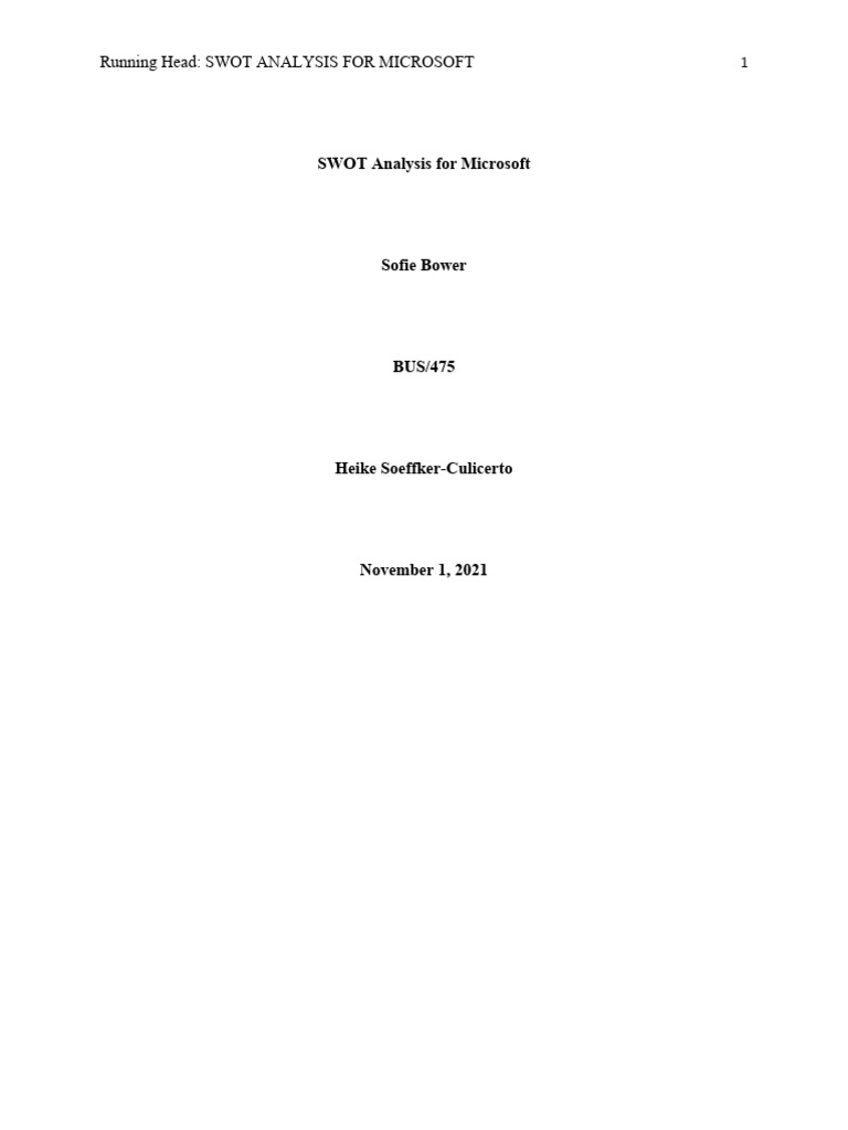 Swot Analysis For Microsoft | PDF | Microsoft | Cloud Computing