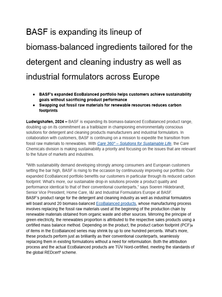 BASF Is Expanding Its Lineup of Biomass-Balanced Ingredients Tailored ...