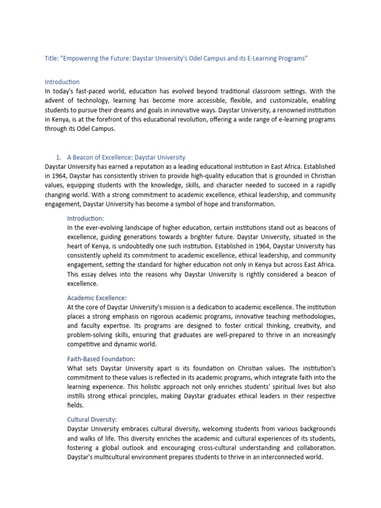 Daystar Odel Campus E-Learning | PDF | Educational Technology | Learning