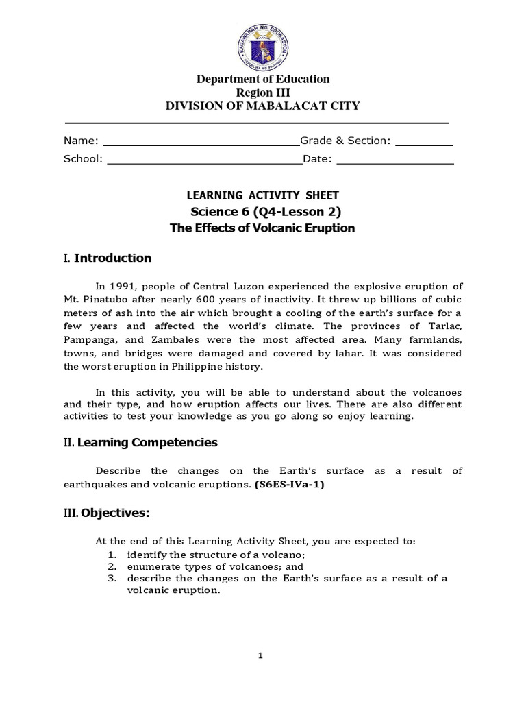 Science-6 Q4 W2 The Effects of Volcanic Eruption | PDF | Volcano | Types Of Volcanic Eruptions