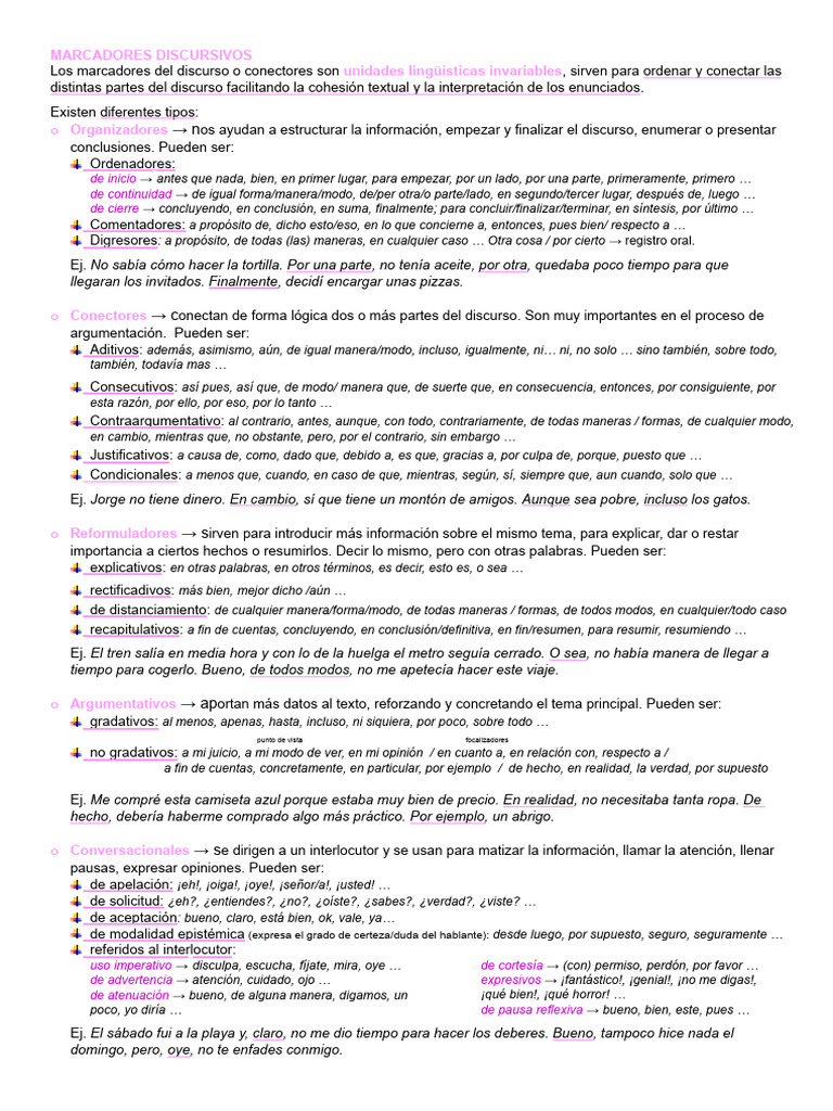 Tipos y Ejemplos de Marcadores Discursivos | PDF