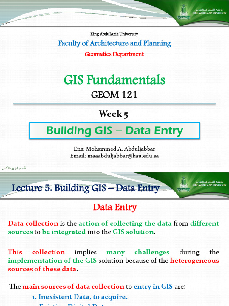 GEOM 121 - Lecture 5 - Building GIS - Data Entry | PDF | Geographic ...