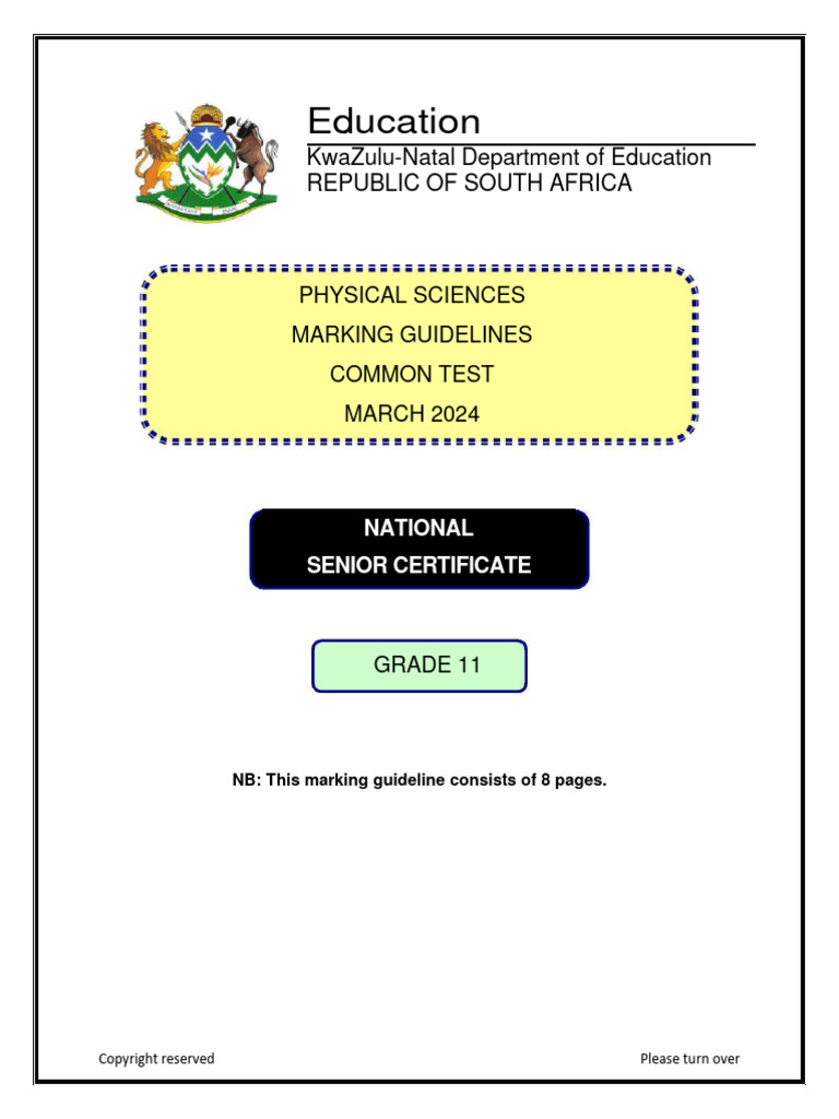 Physical Sciences Kzn Common Test Marking Guidelin_240228_085658 | PDF ...