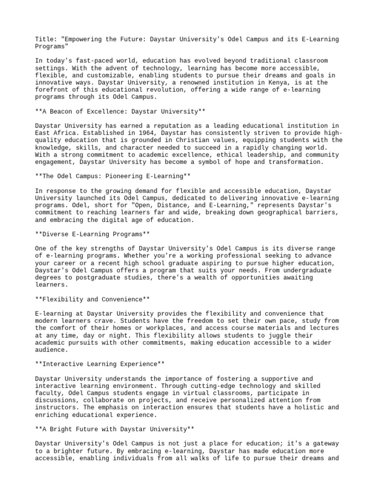 Daystar Introduction | PDF | Educational Technology | Learning