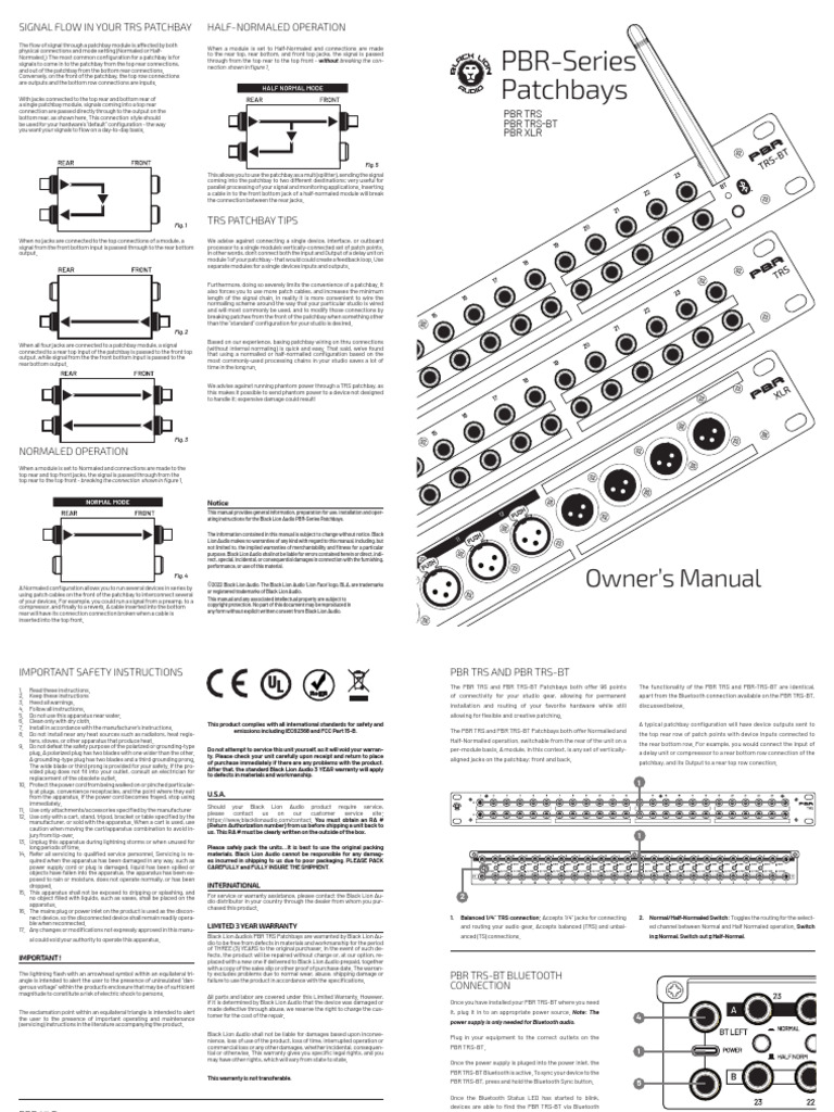 Black Lion Audio Patchbays Owners Manual 2pg | PDF | Bluetooth | Electrical Engineering
