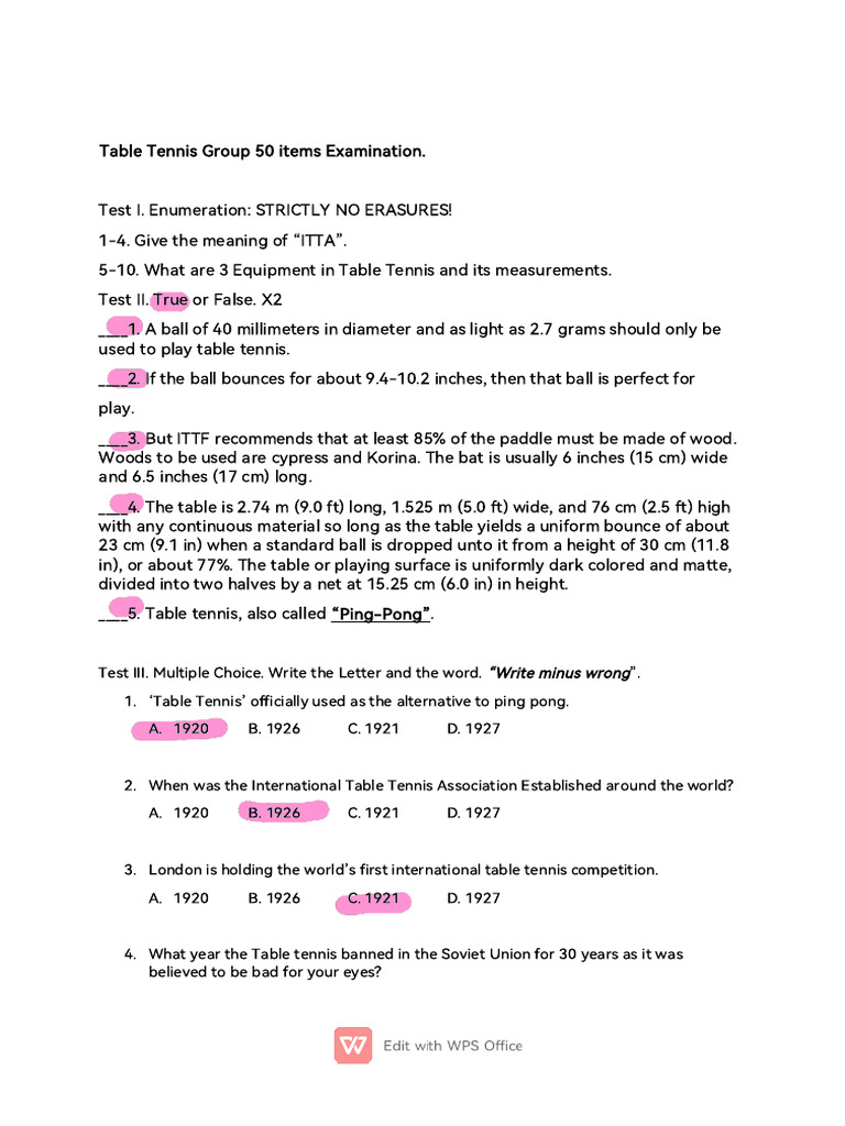 Table Tennis Long Quiz - 202403192347 - 56507 | PDF | Table Tennis | Sports
