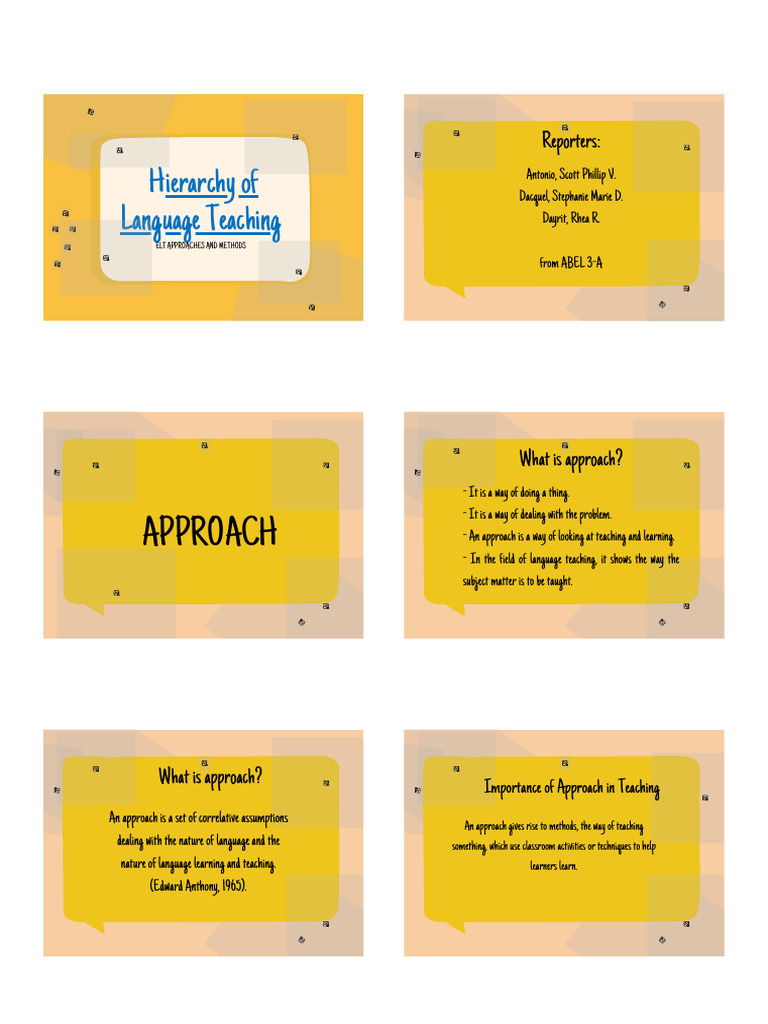 Approach: Hierarchy of Language Teaching | PDF | Teaching Method | Learning