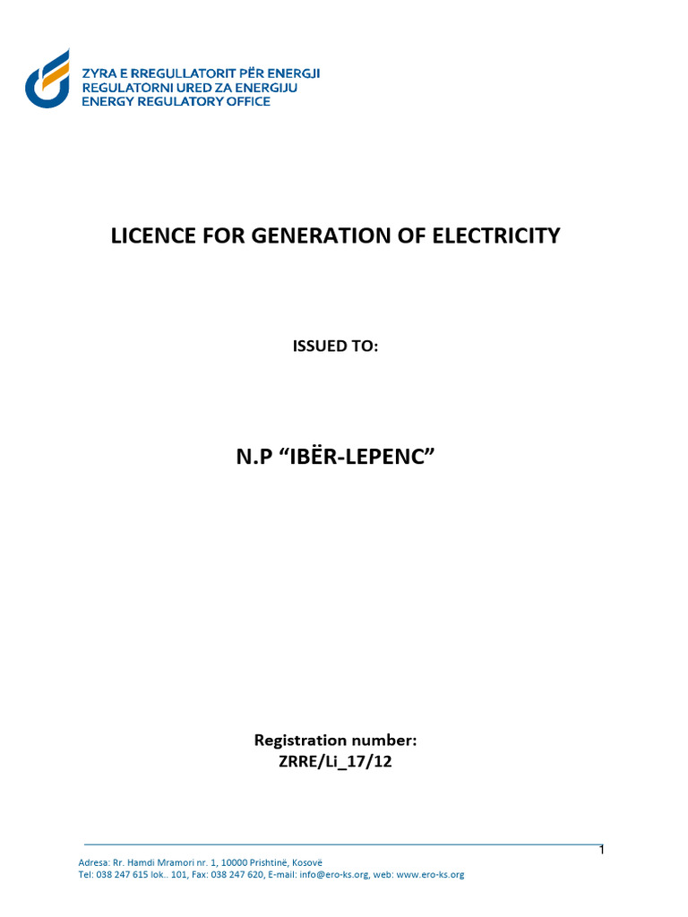 LICENCE PER PRODHIM TE ENERGJISE HC UJMAN e Modifikuar 18 07 2012 Eng ...
