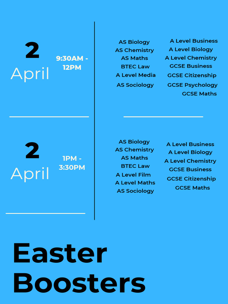 Easter Booster Schedule 2024 | PDF | Science | Liberal Arts Education