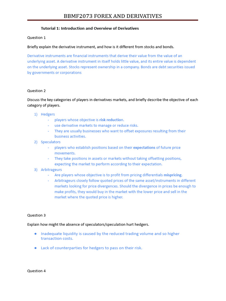 Tutorial Forex And Derivatives Pdf Derivative Finance Financial Risk