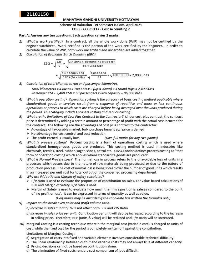 Cost Accounting-2 QP | PDF | Economies | Financial Accounting