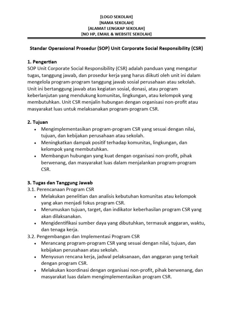 SOP Unit Corporate Social Responsibility (CSR) | PDF