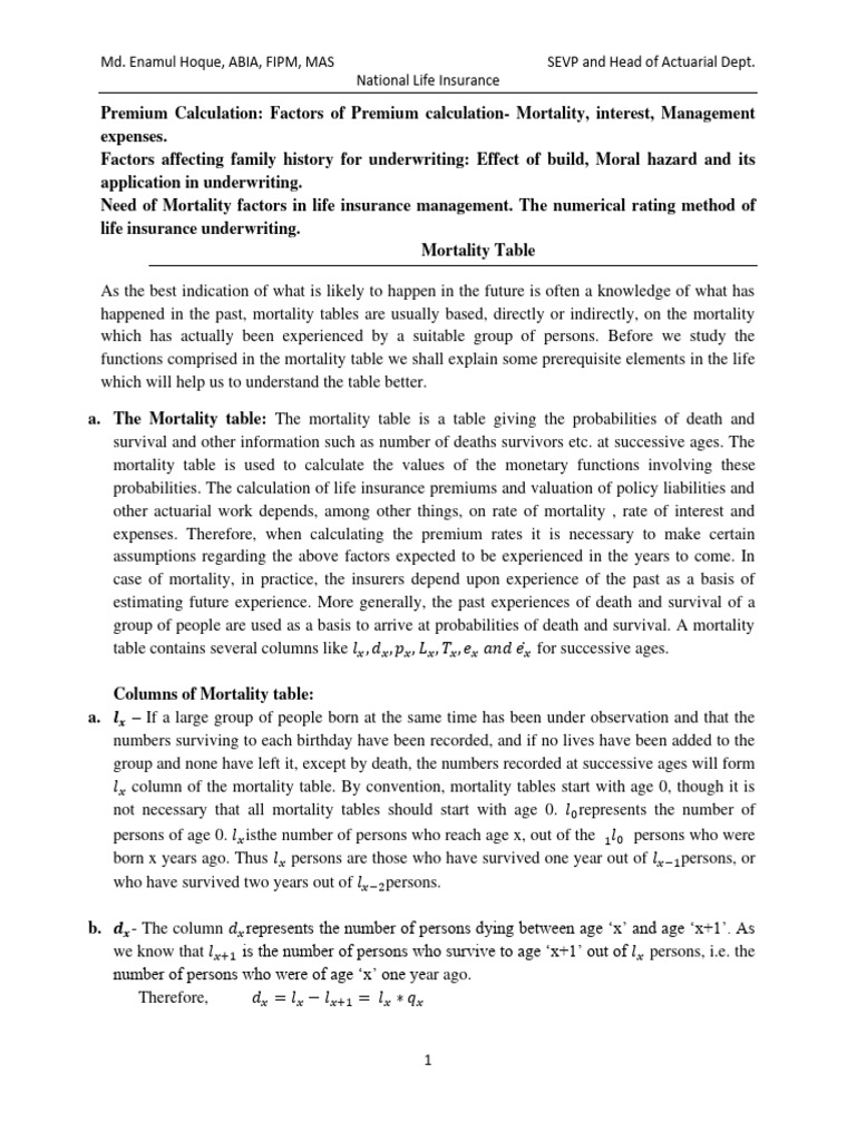 Mortality Tables in Life Insurance | PDF | Insurance | Life Insurance