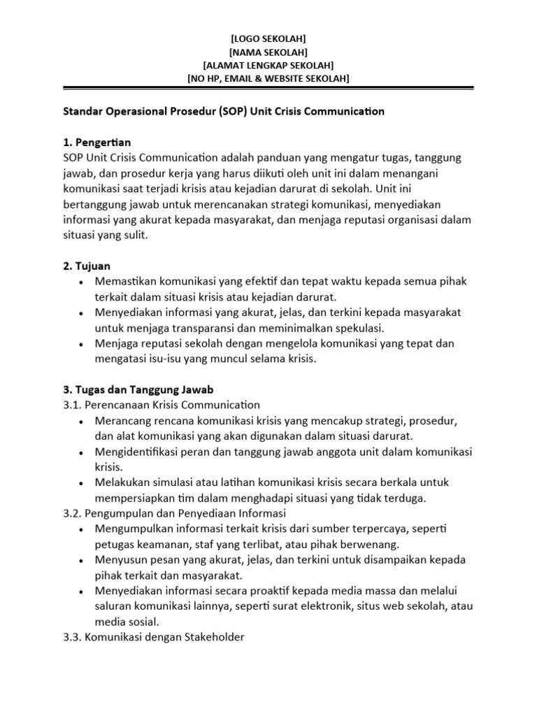 SOP Unit Crisis Communication | PDF