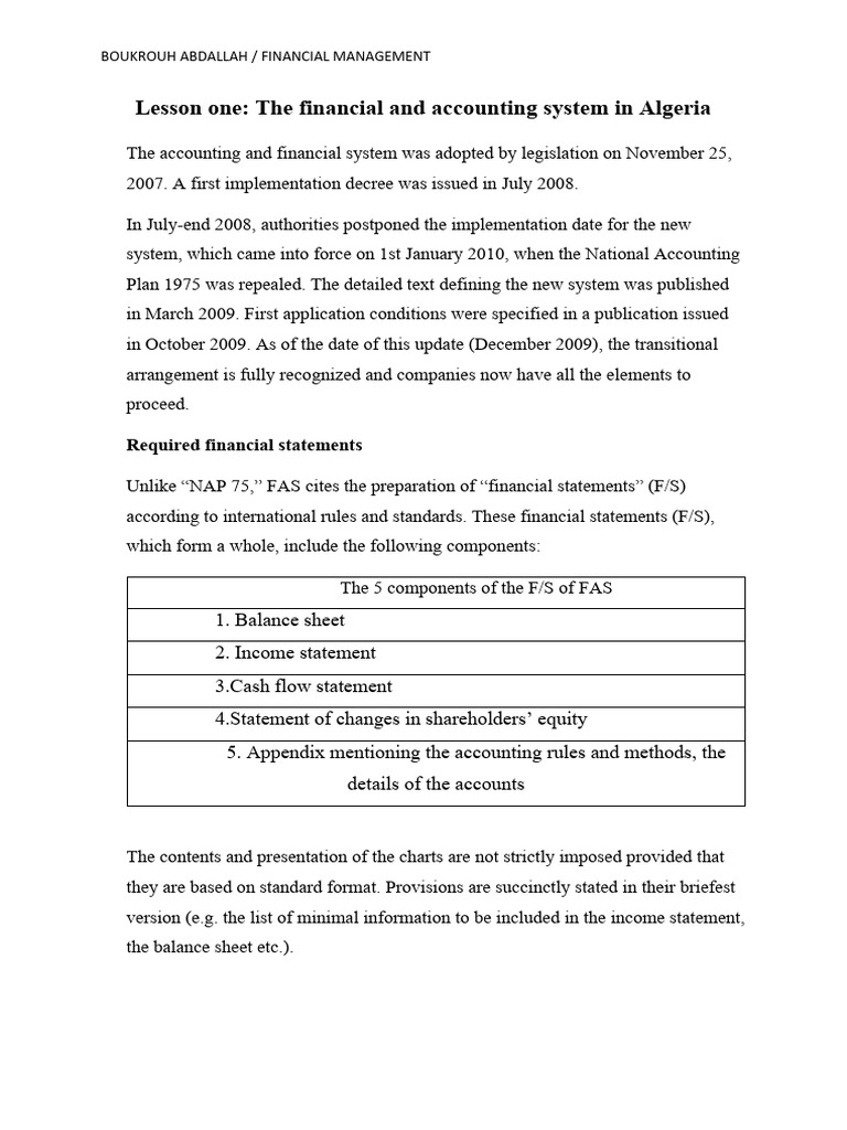 Lesson One The Financial and Accounting System in Algeria | PDF ...