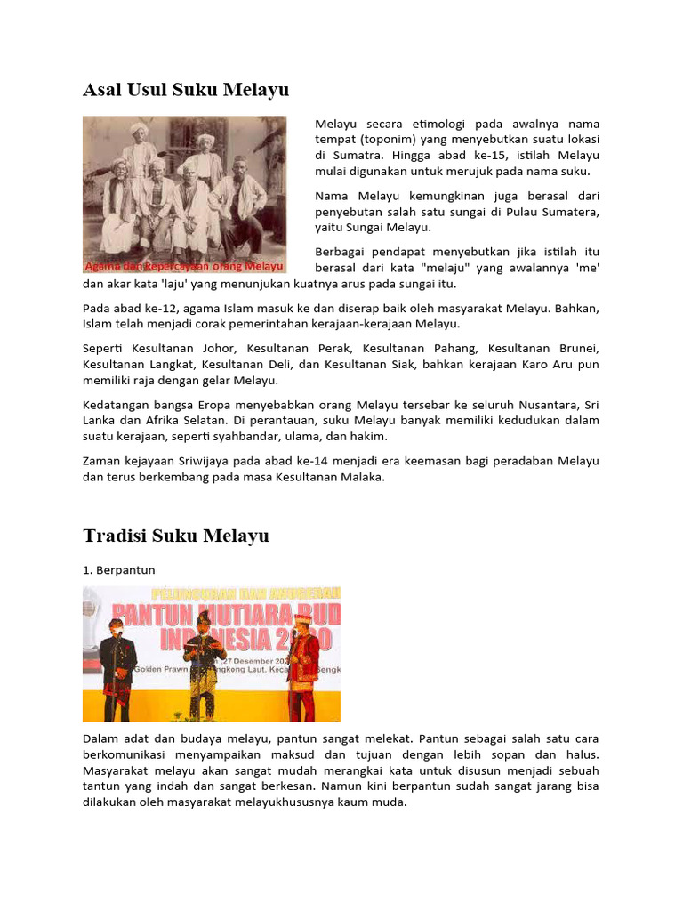Asal Usul dan Tradisi Suku Melayu | PDF