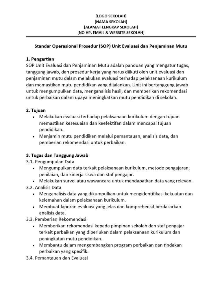 SOP Unit Evaluasi Dan Penjaminan Mutu | PDF