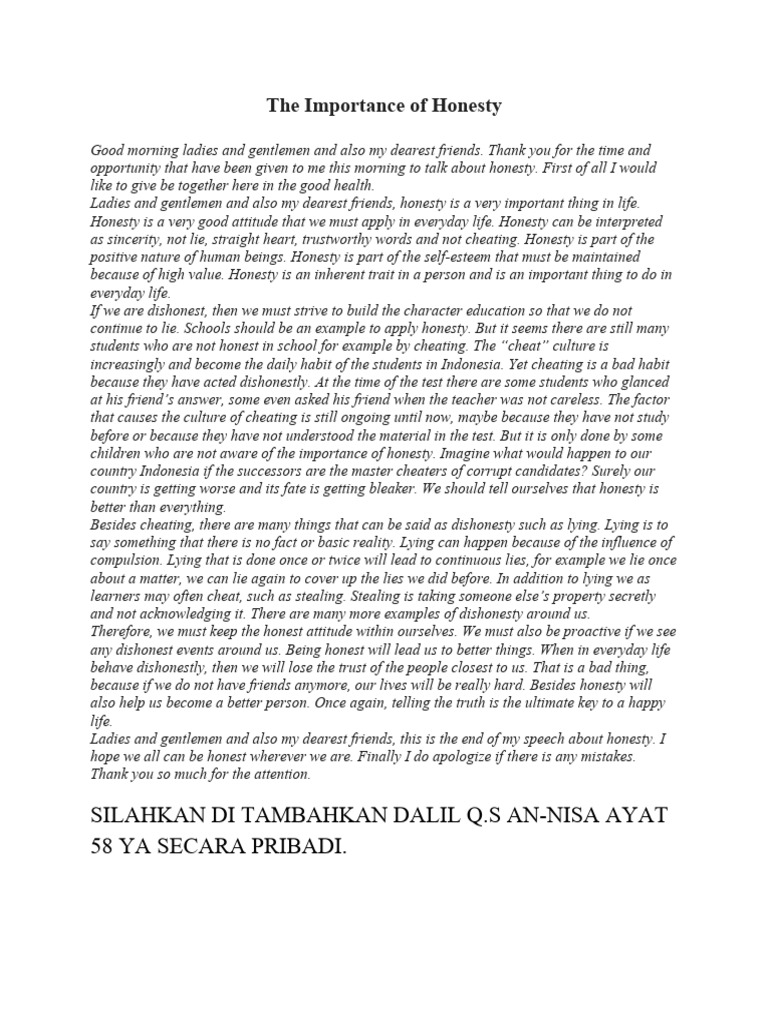 The Importance of Honesty | PDF