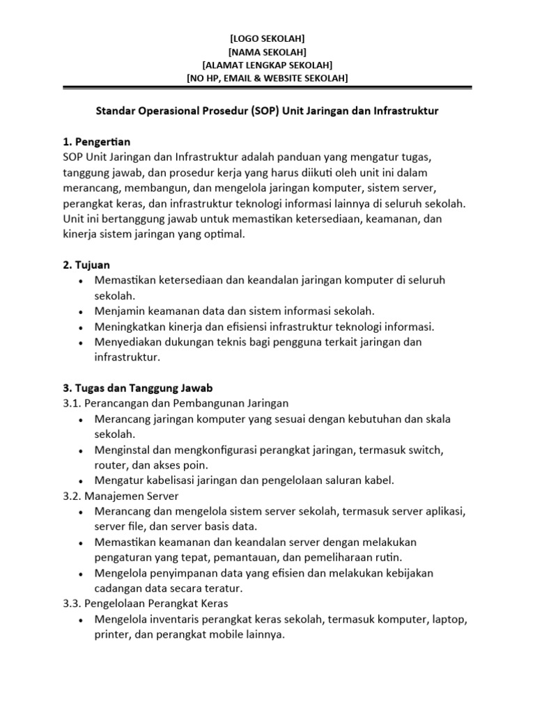 SOP Unit Jaringan Dan Infrastruktur | PDF