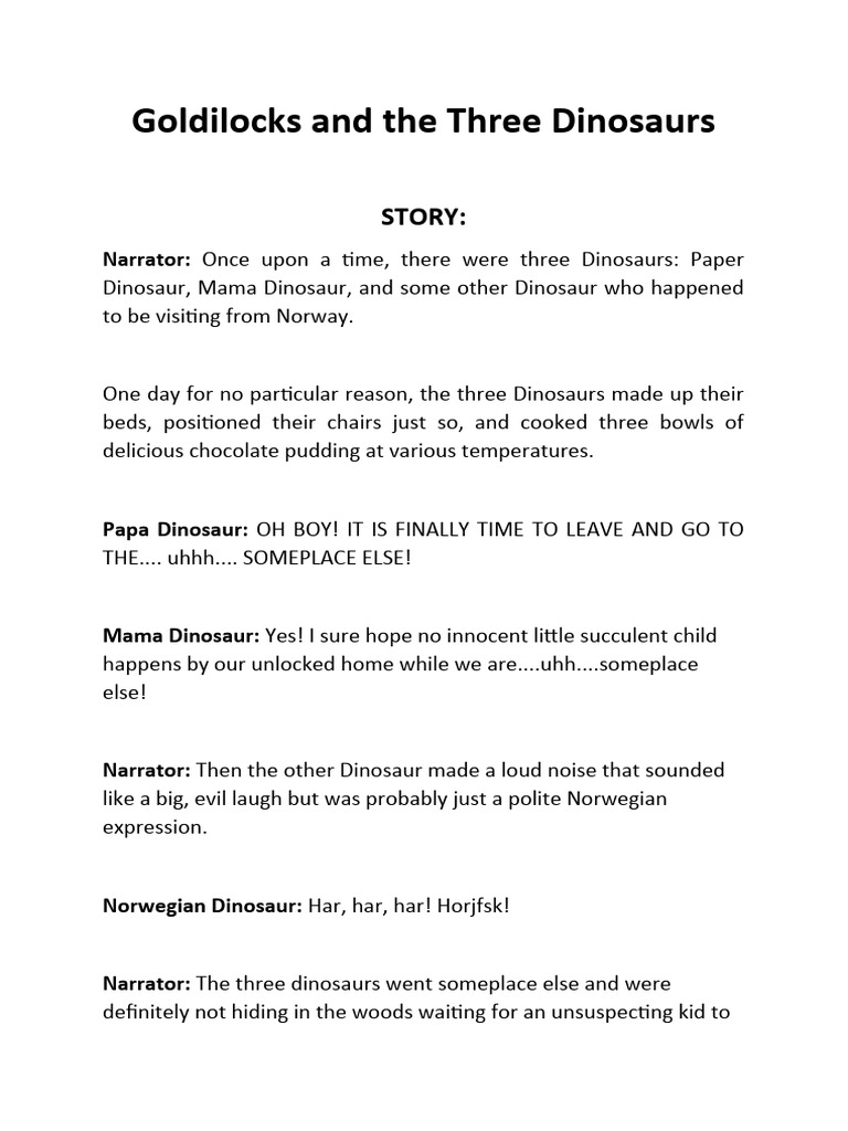 Goldilocks Meets Three Dinosaurs | PDF