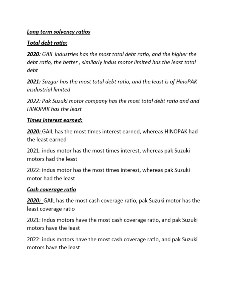 Long Term Solvency Ratios | PDF