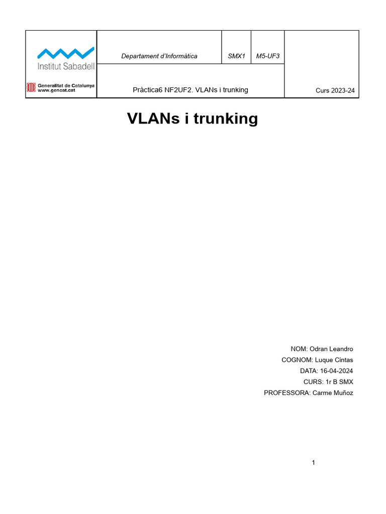 Pràctica6 NF2UF2. VLANs I Trunking - v19 - 20 | PDF