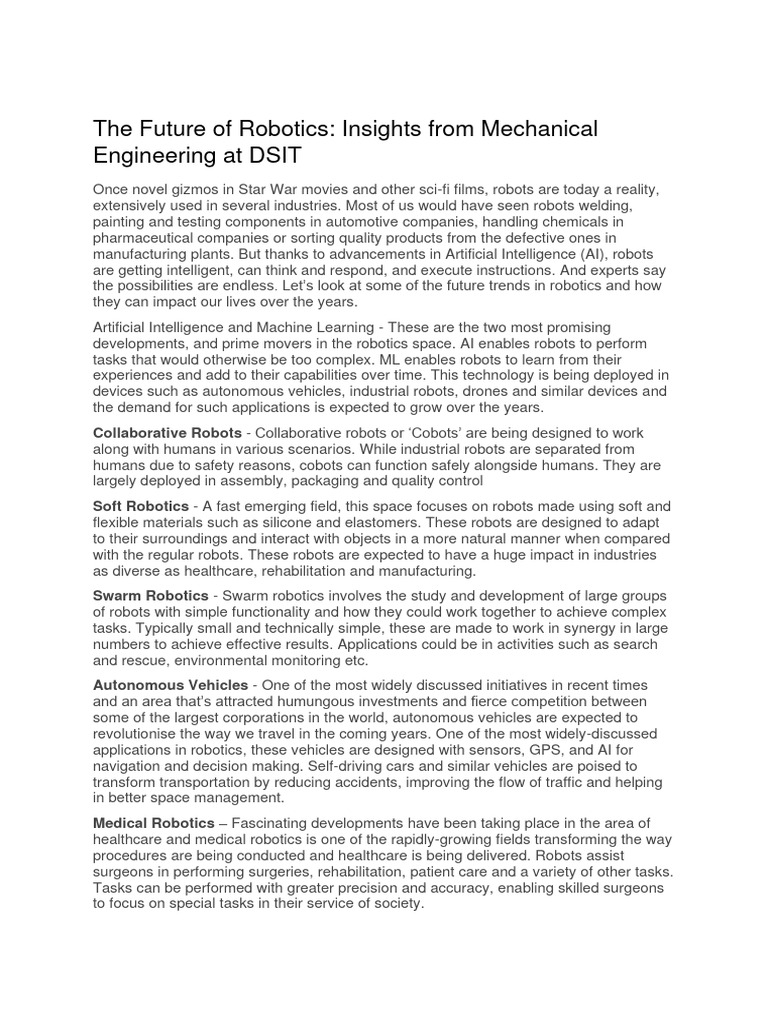 The Future of Robotics | PDF | Robot | Robotics